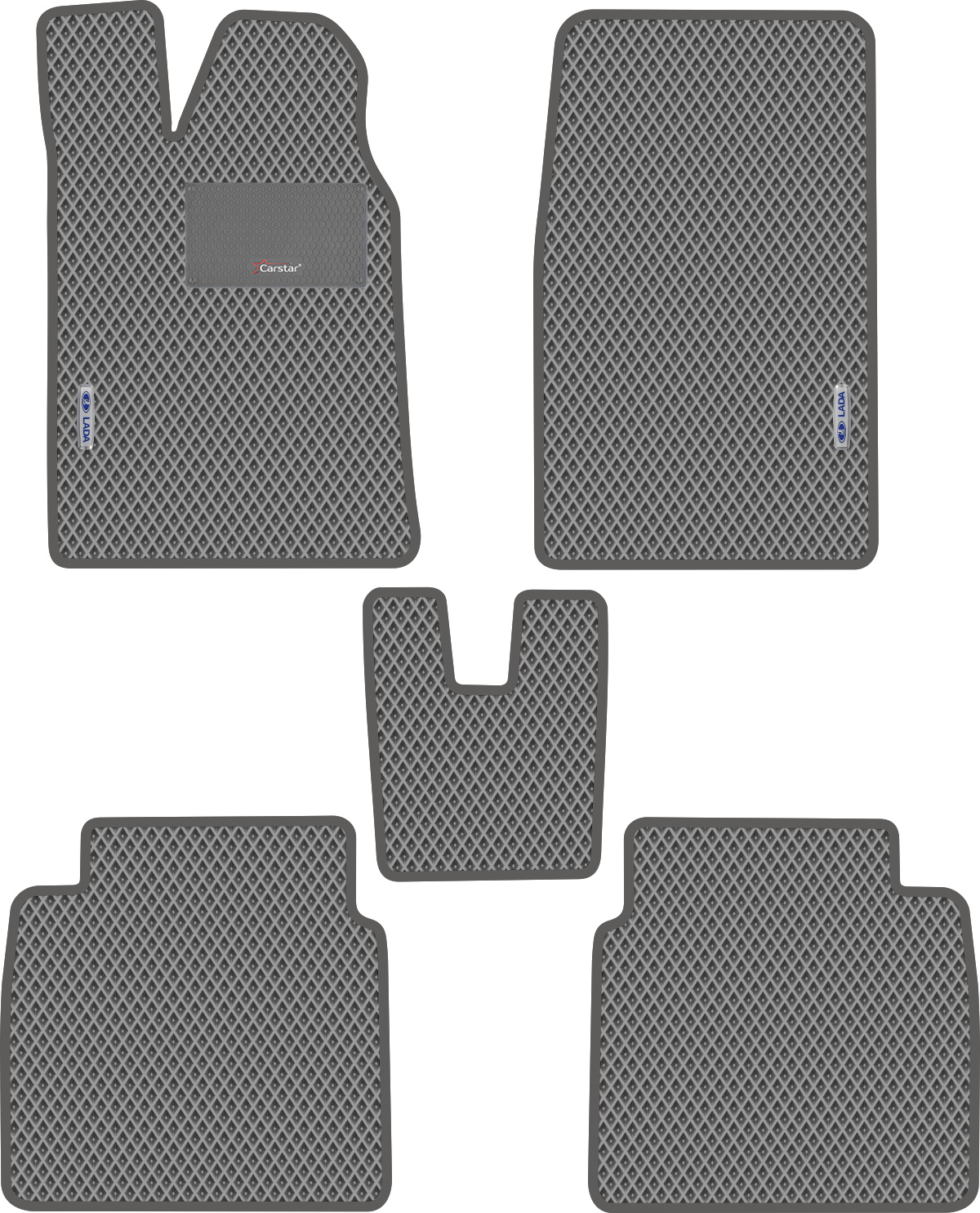 Автомобильные коврики EVA для Lada ВАЗ 2104 (1984-2012), с каучуковым подпятником и 2 эмблемами Lada, серые с серым кантом, ячейка - ромб
