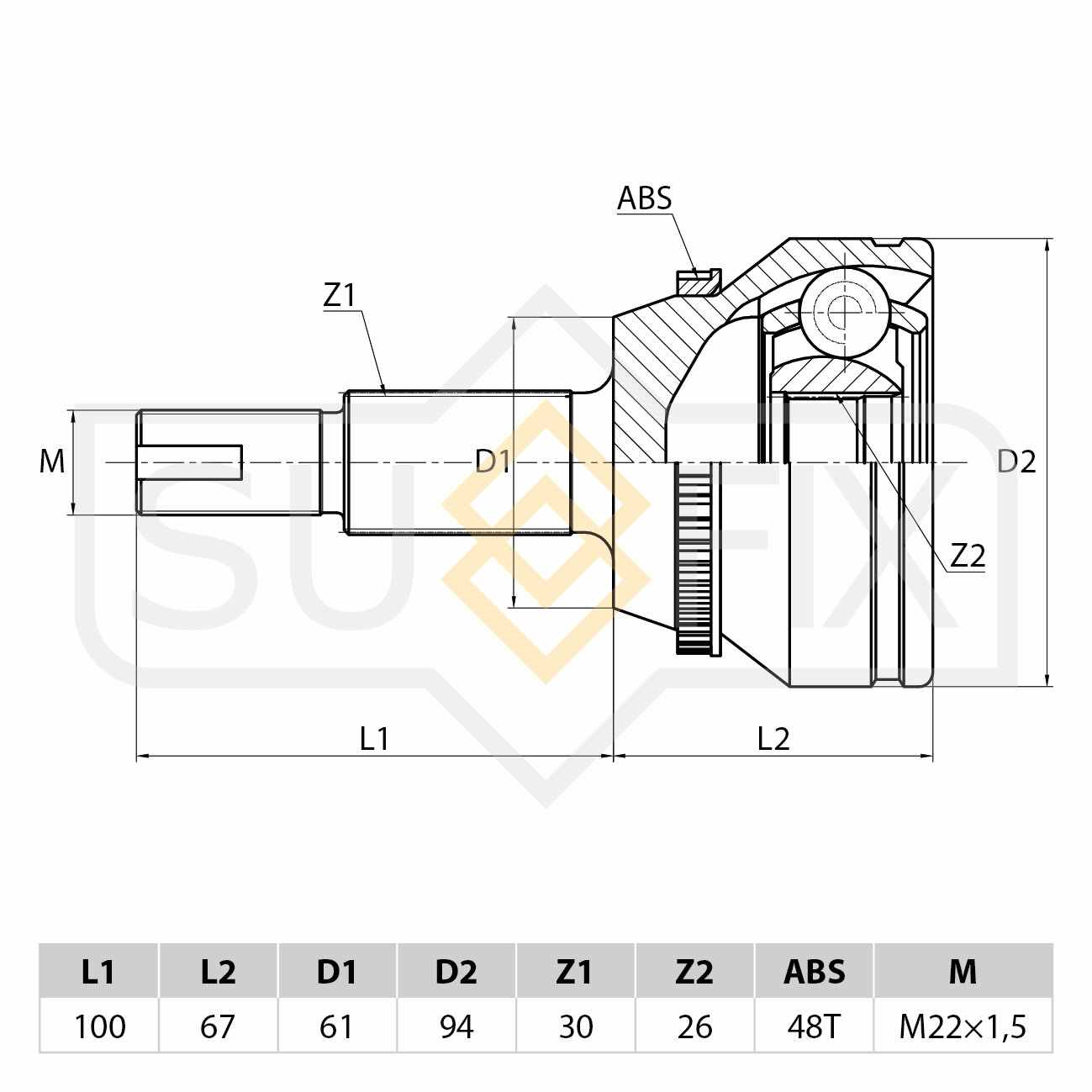 ШРУС наружный передний правый/левый для TOYOTA CAMRY, HARRIER, VENZA / LEXUS ES, RX / SUFIX ST-1054