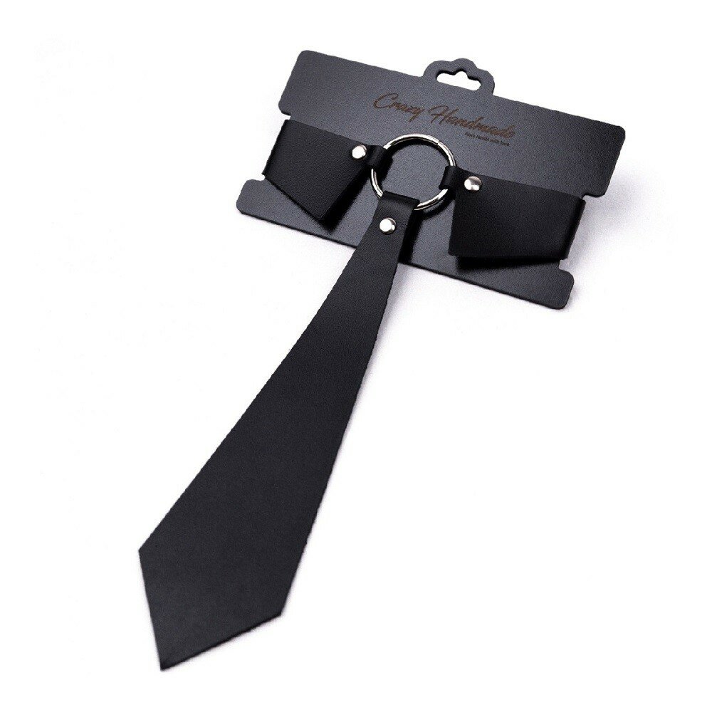 Черный воротник с коротким галстуком и кольцом для поводка "Галстук"