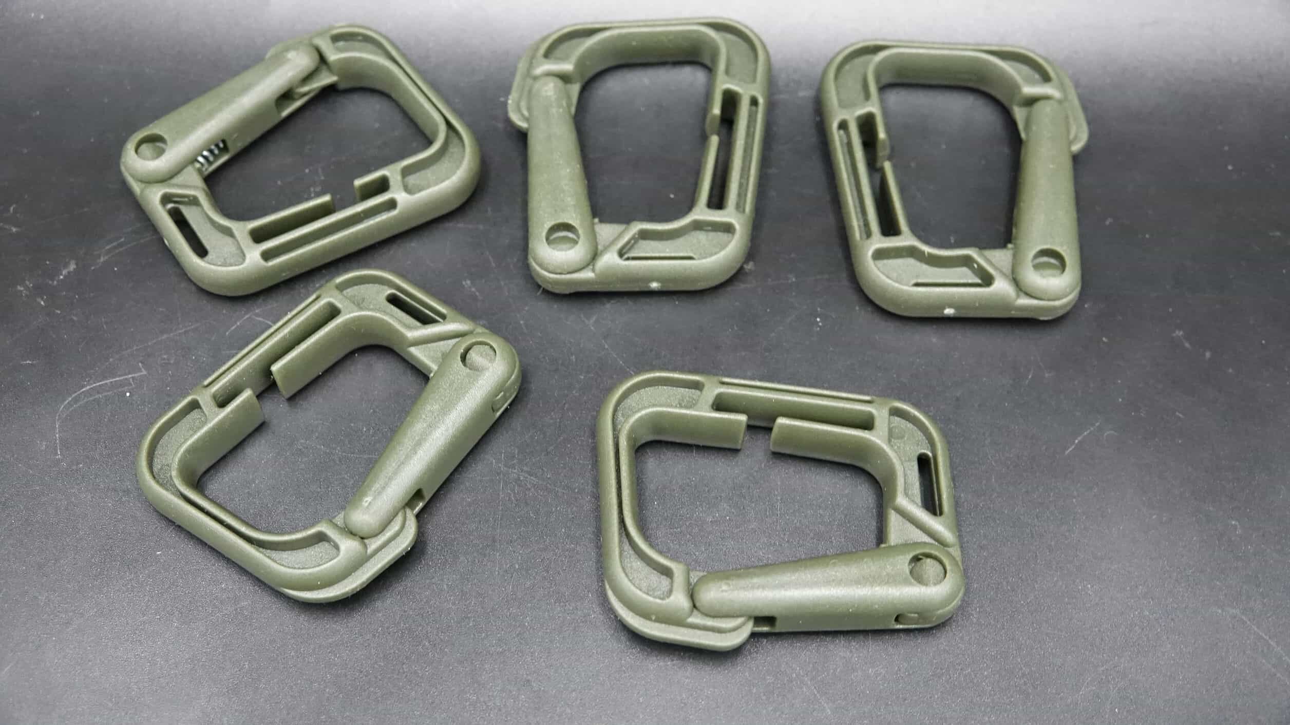 Карабин разгрузочный тактический 6 см, пластик, D-образный, Зеленый 5 штук