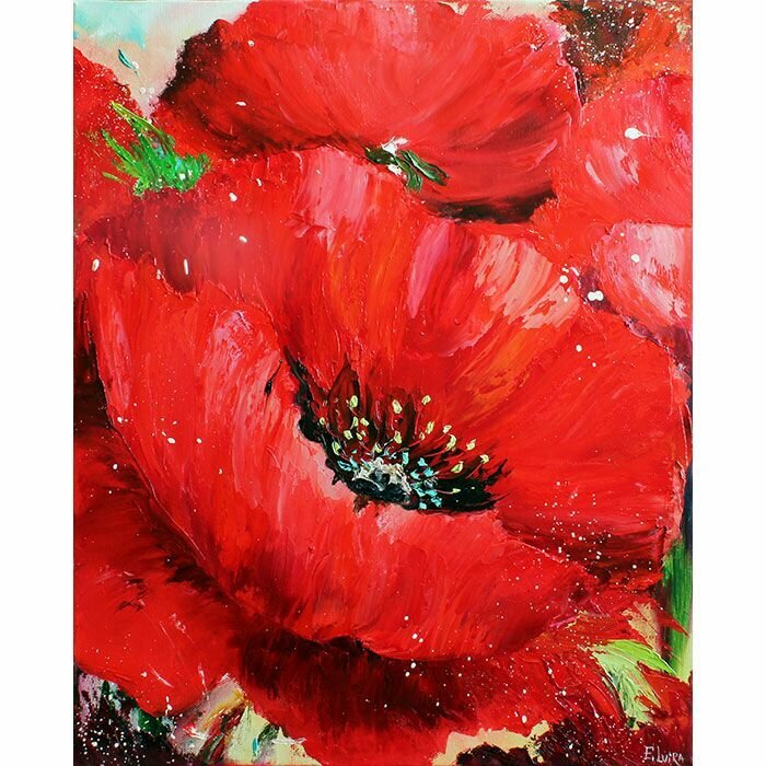 Картина маслом на холсте "Макро-маки" натюрморт ручная работа 50х40 см