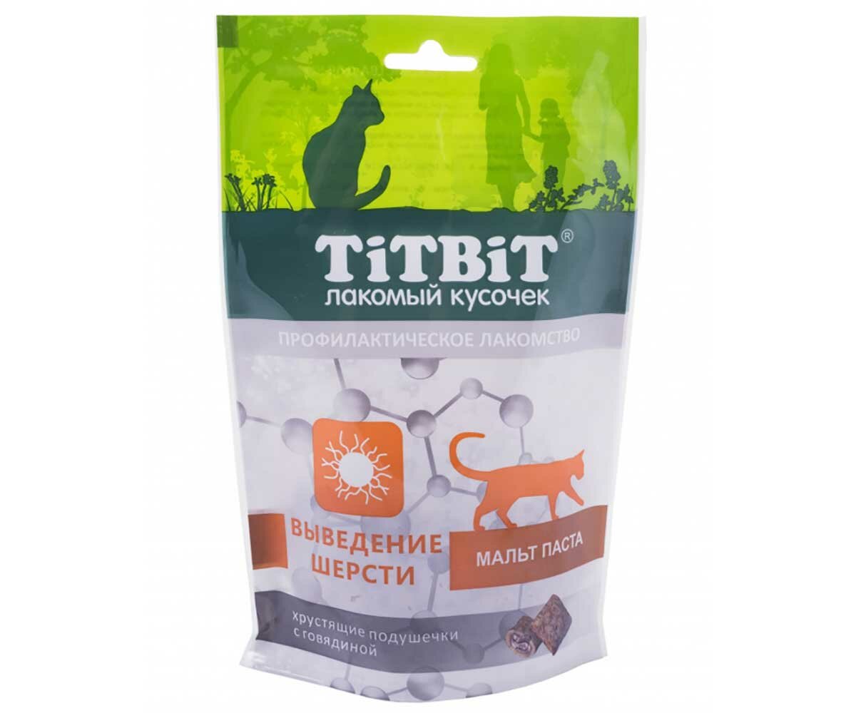Лакомство для кошек TitBit хрустящие подушечки говядина для вывода шерсти 60г 015421
