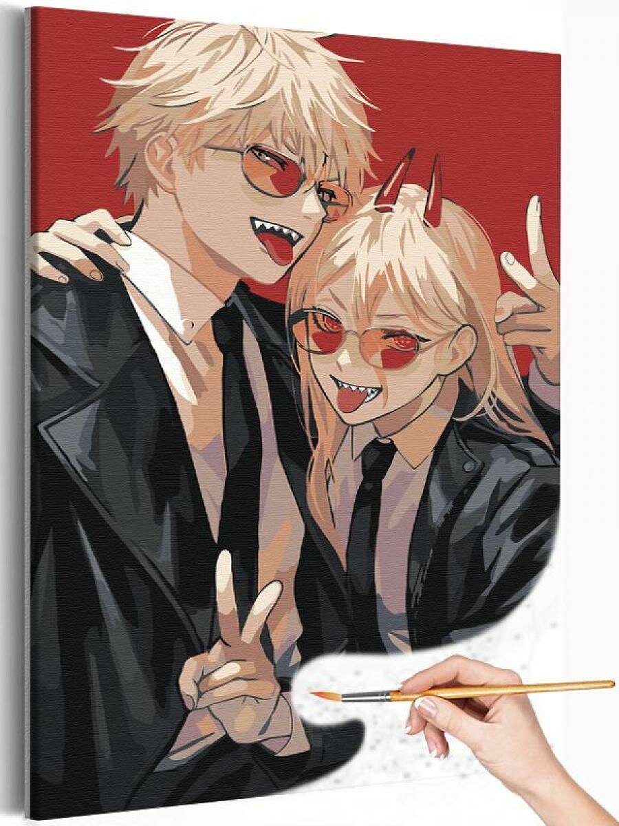 Человек бензопила - Герои Пауэр и Денжи Chainsaw Man Аниме Манга Дэндзи Мультфильмы Сериалы Романтика Влюбленная пара Раскраска картина по номерам на холсте 40х60