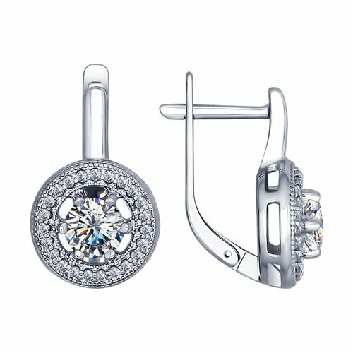 Серьги, серебро, 925 проба, родирование, фианит