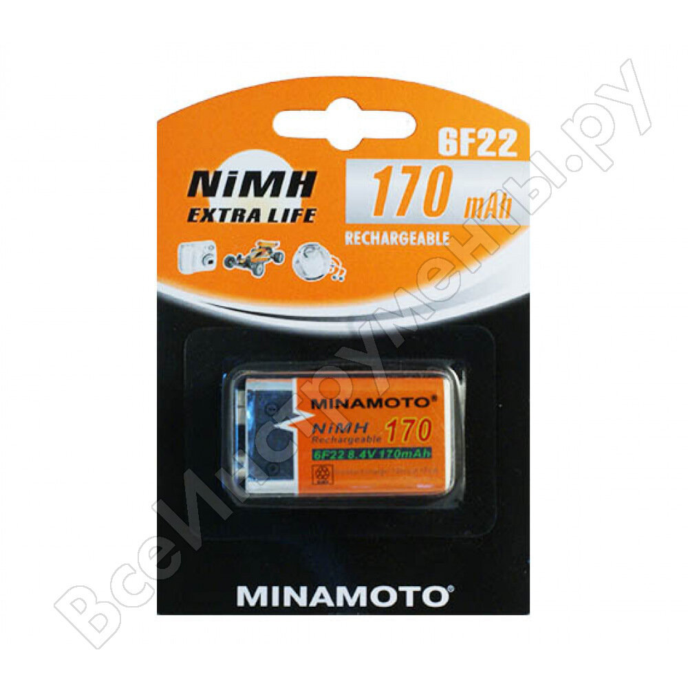 Аккумулятор Minamoto 6F22 Ni‑MH крона для цифровых камер с длительным циклом перезарядки
