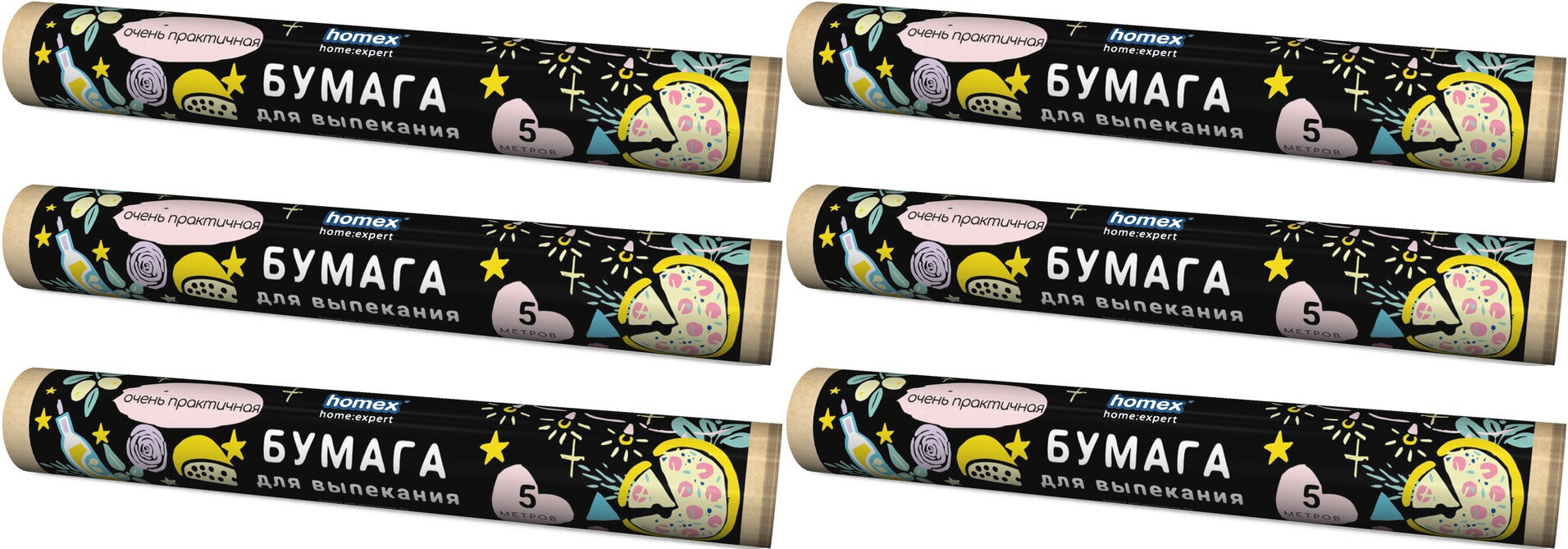 Homex Бумага для выпекания Очень Практичная 28 см х 5 м, 6 шт