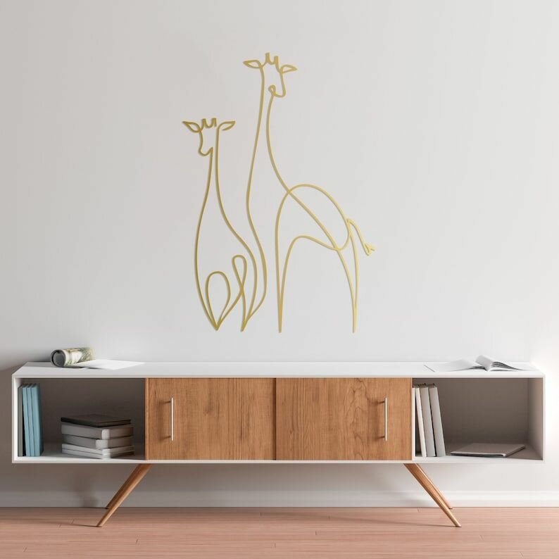 Декоративное панно деревянное, Жирафы мама и малыш (матовое золото)