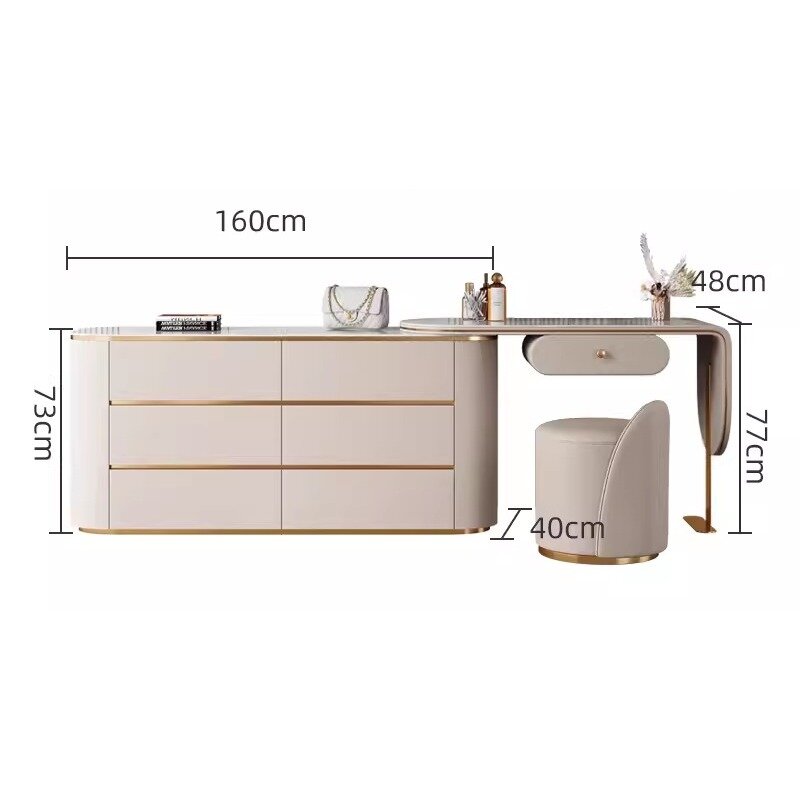 Туалетный столик с комодом 160 см Rocie (Стол с комодом / 100см / правый / с пуфом)