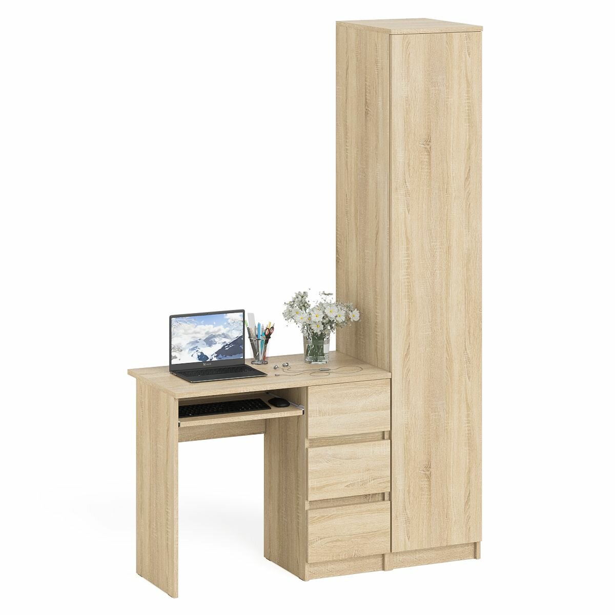 Компьютерный стол правый СВК Мори МС-6 с пеналом цвет дуб сонома, 130,4х50,4х209,6 см.