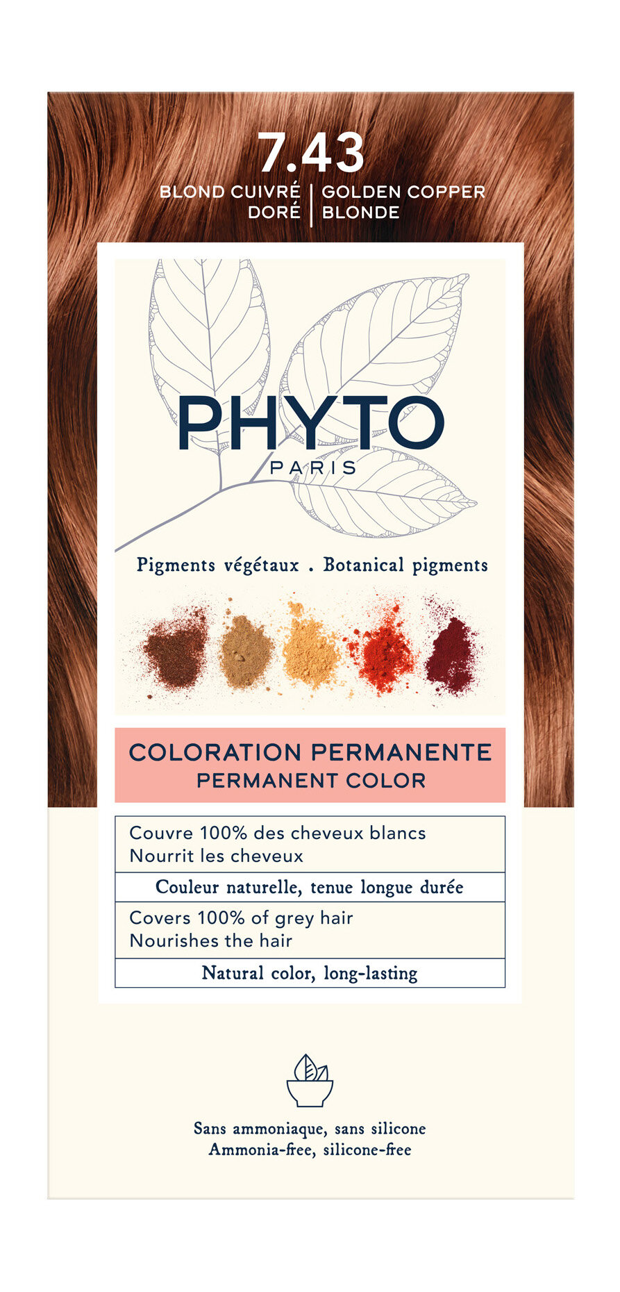 PHYTO Крем-краска для волос "Фито", 50+50+12 мл, 7.43 Золотисто-медный блонд