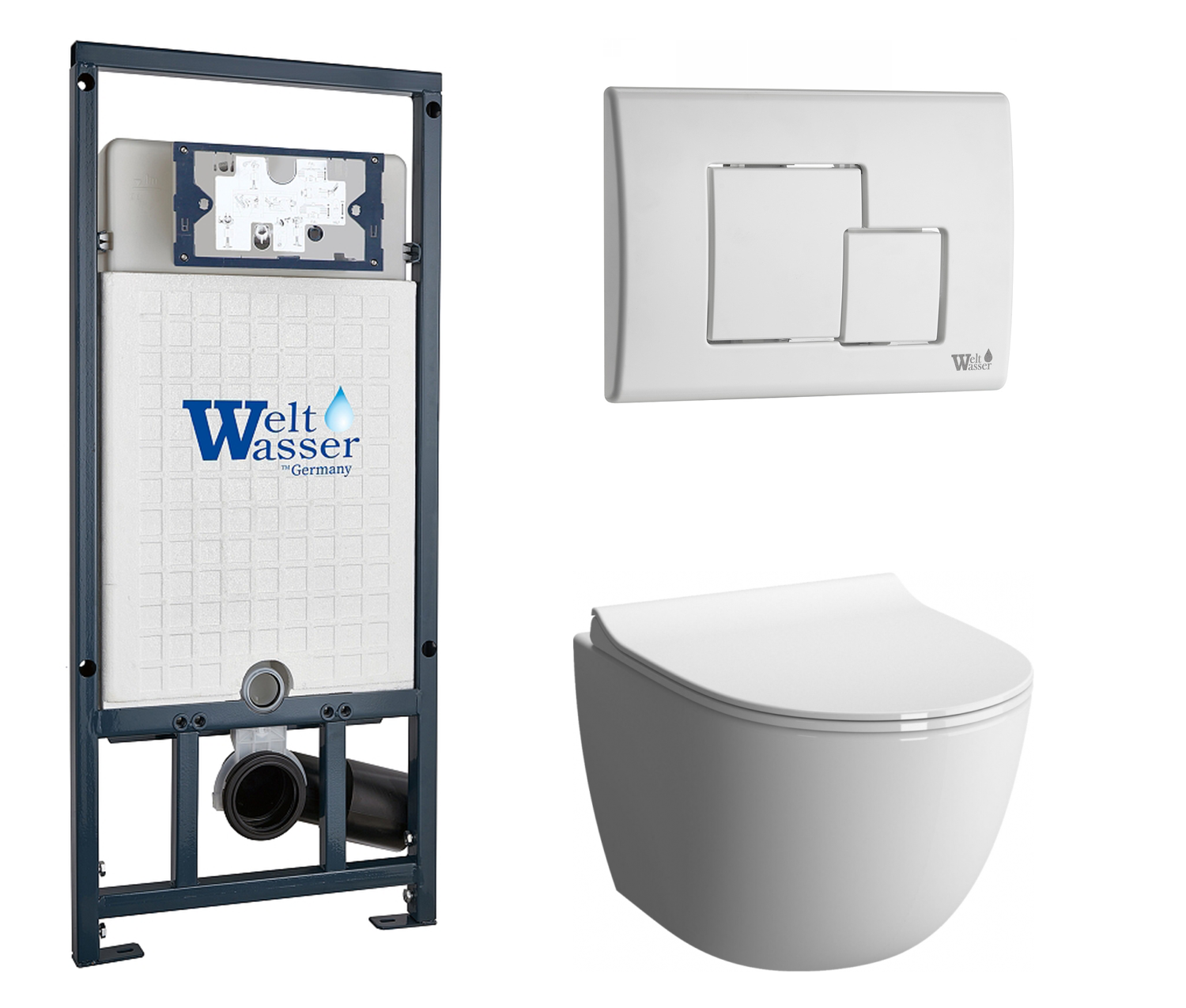 Комплект 3 в 1 инсталляция WeltWasser WW Marberg 507 + Унитаз подвесной VitrA Sento 7748В003-0075 с кнопкой белой SE 10000005949 + 10000010237 + 7748B003-0075 + 130-003-009