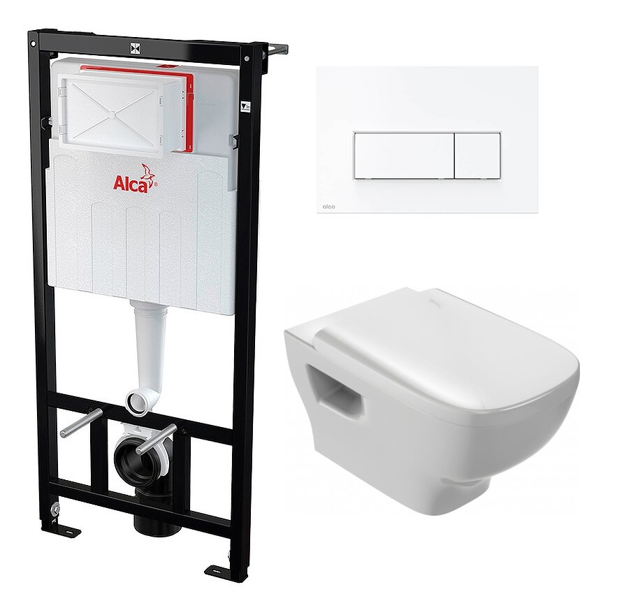 Комплект 3 в 1 инсталляция AlcaPlast + Унитаз подвесной Jacob Delafon Struktura EDE102-0 + кнопка белая