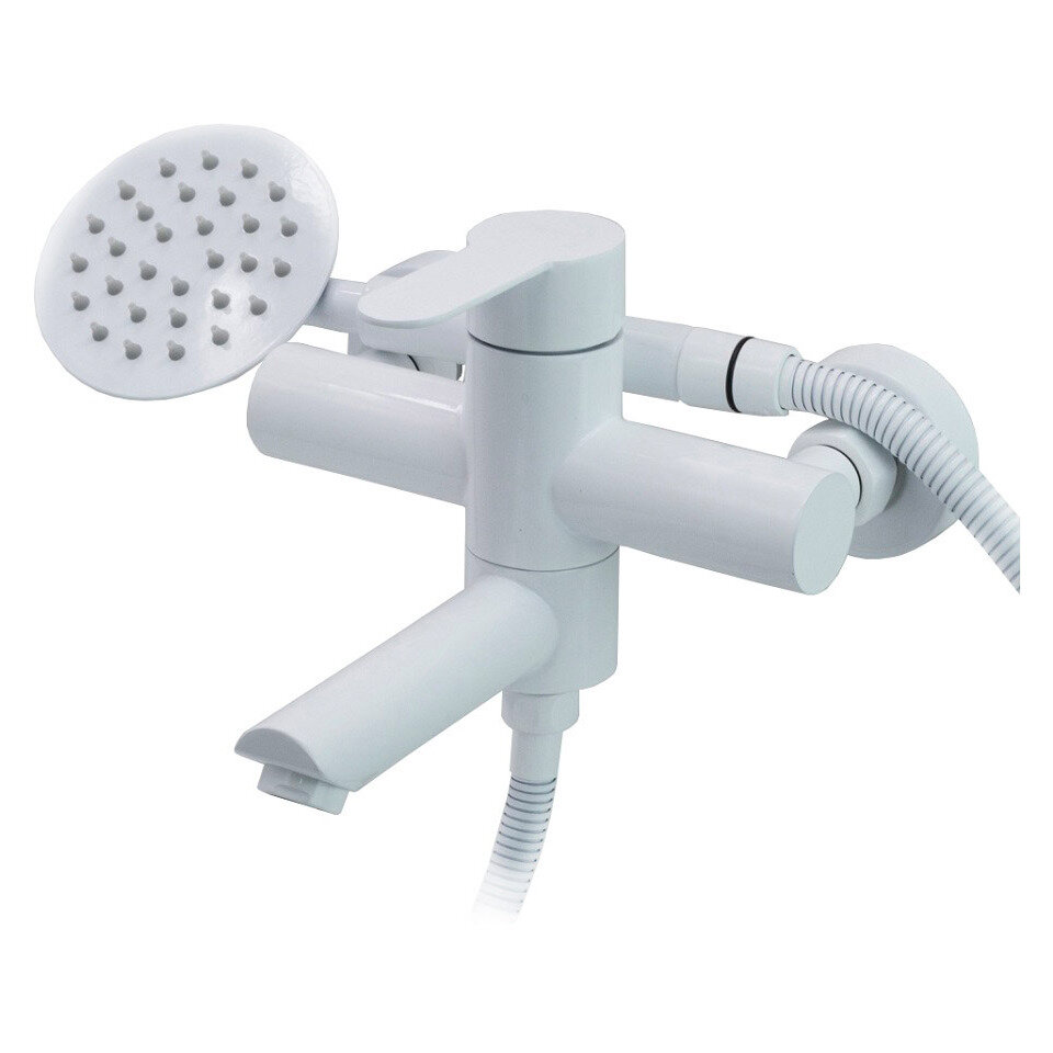 Смеситель Hansen для ванны белый однорычажный с ручным душем и изливом Maxima