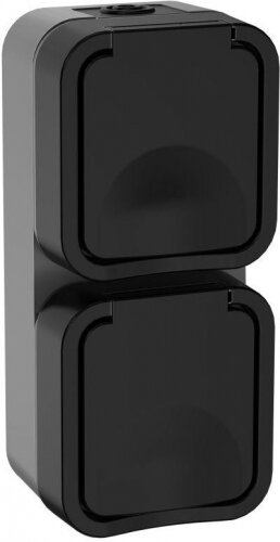 Розетка Iek 2-м ОП TORS 16А IP55 TS132 вертик. с заземл. с крышкой графит , TS-R26-16-55-V-K53