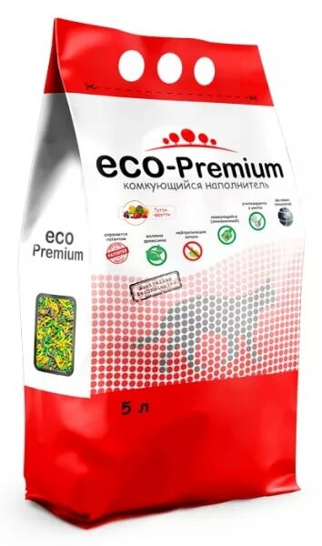 Наполнитель Eco-Premium комкующийся древесный с ароматом тутти-фрутти, 5 л