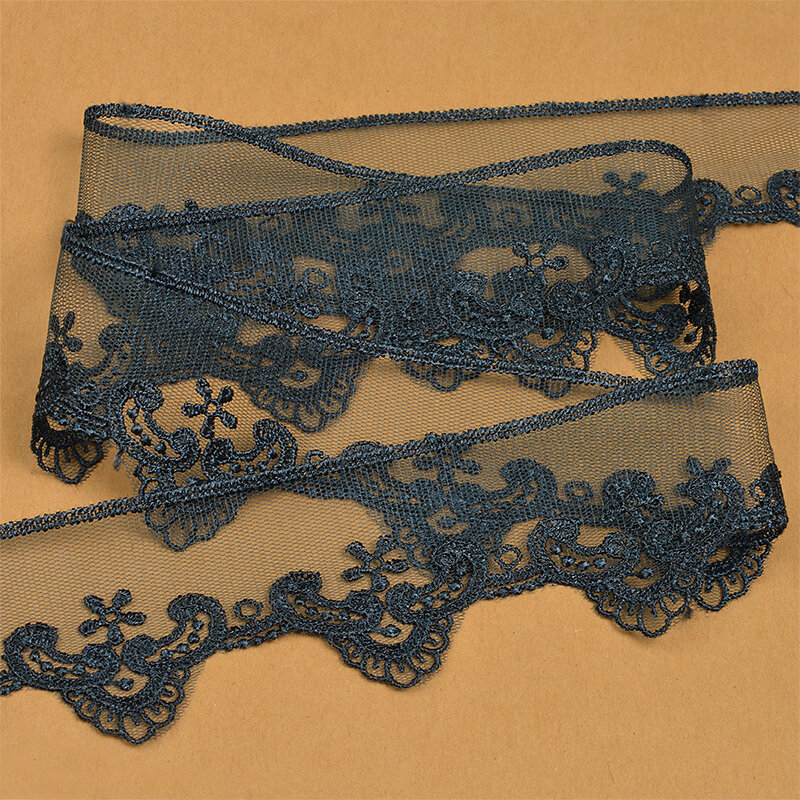 Кружево на сетке (кружево для шитья и рукоделия) шир.52мм цв. темно-синий упак.13,7 м