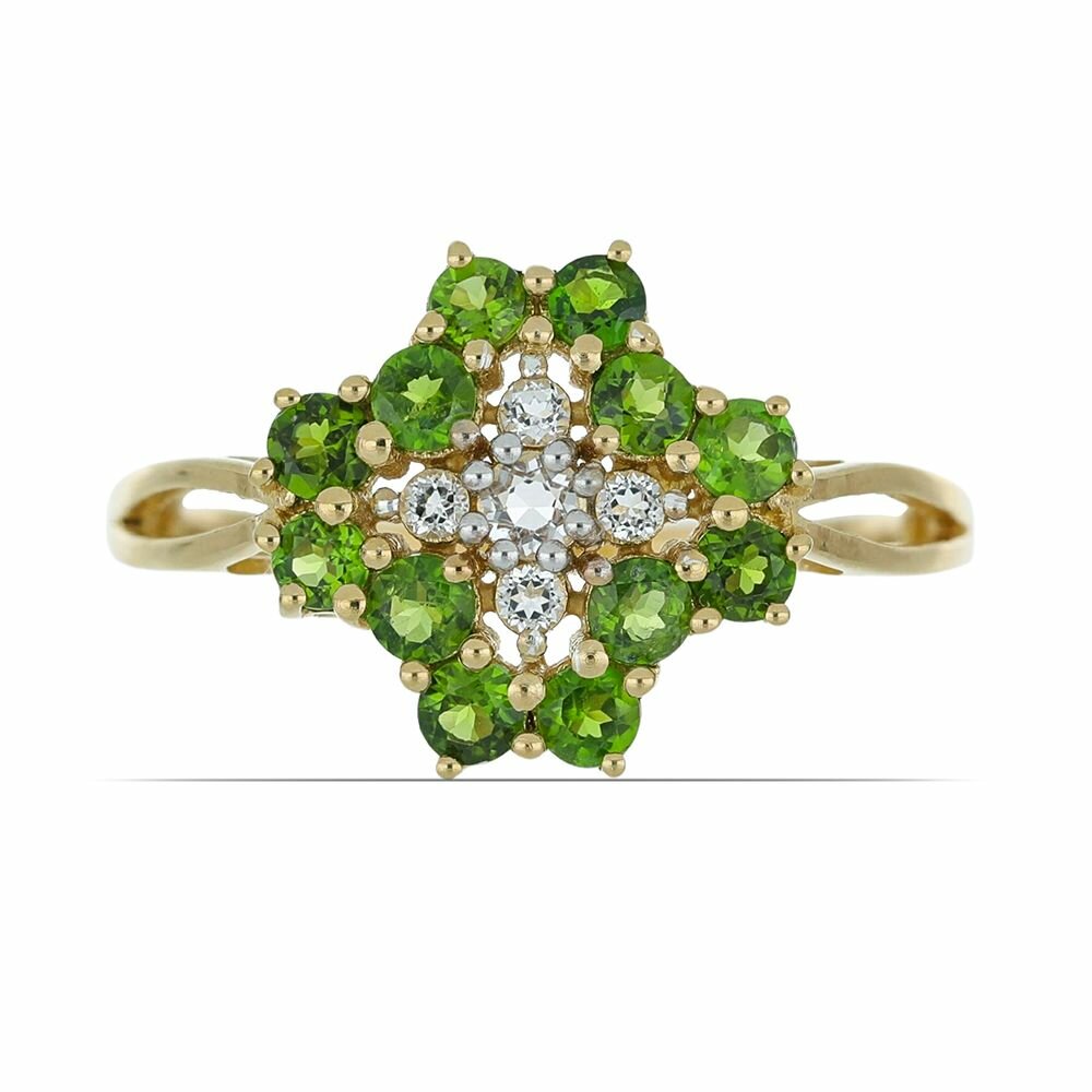 Перстень, серебро, 925 проба, золочение, хромдиопсид, топаз