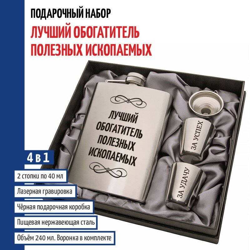Набор "Лучший обогатитель полезных ископаемых" (фляжка, стопки, воронка)
