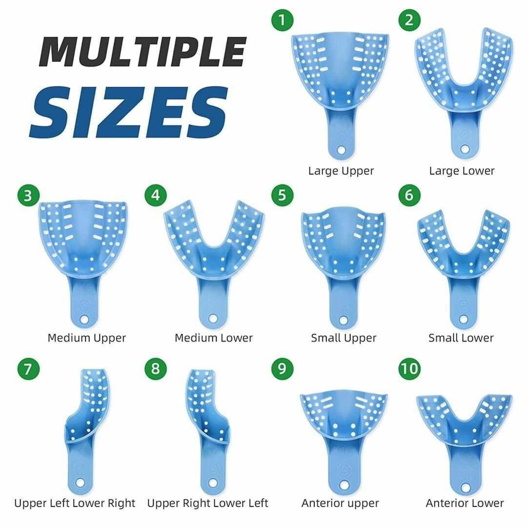 Набор стоматологических слепочных ложек Incidental автоклавируемых 10 шт. Перфорированная, без бортиков, многократного использования после стерилизации.