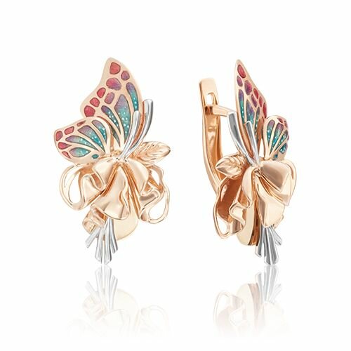 Серьги, красное золото, 585 проба, эмаль