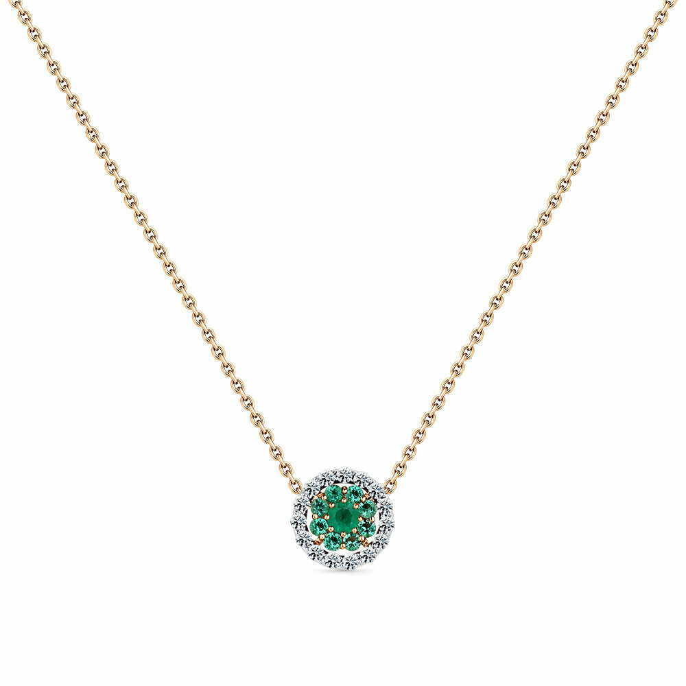 Колье, красное золото, 585 проба, изумруд, бриллиант