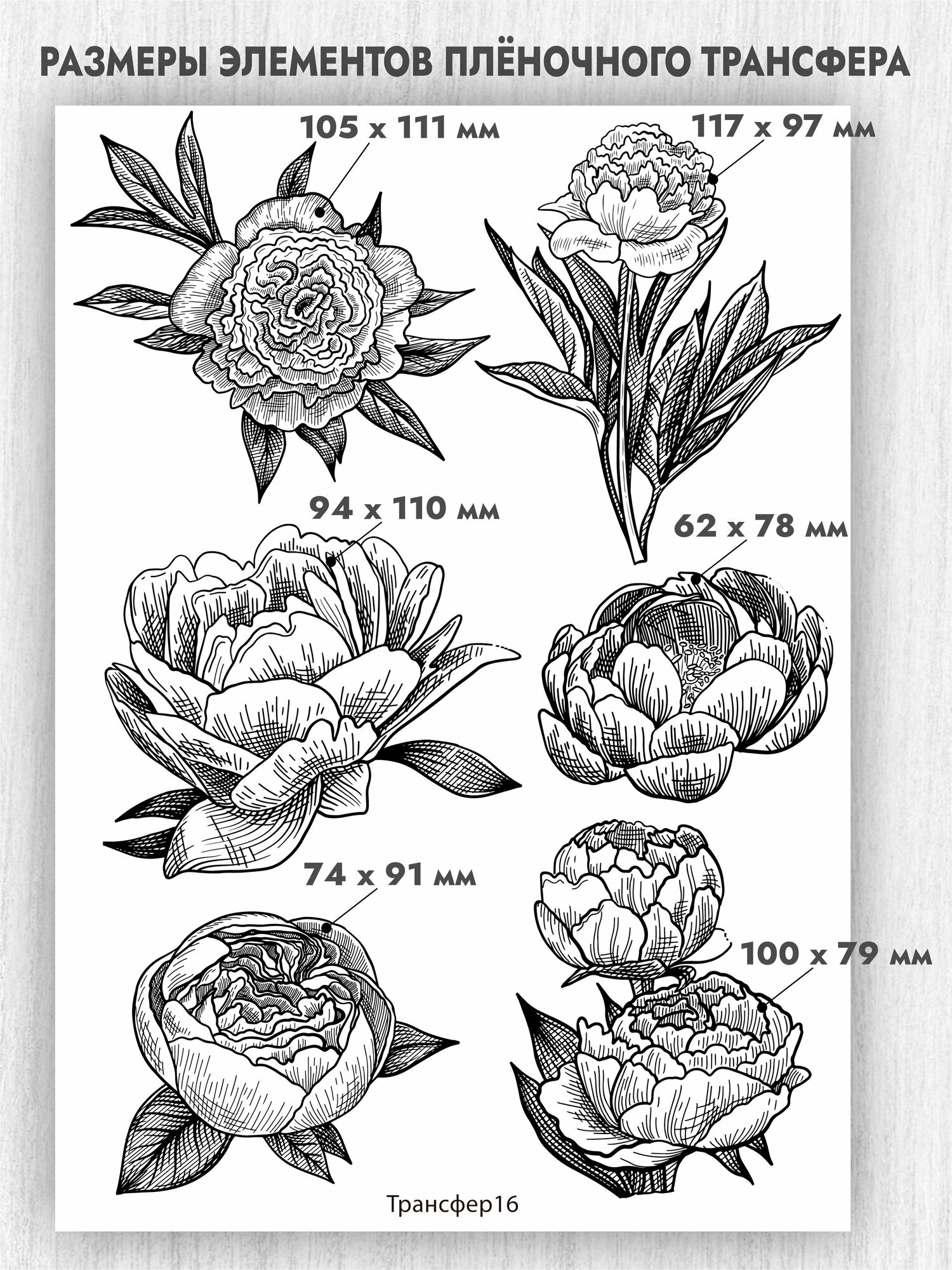 Трансфер для декупажа переводной рисунок для поверхностей пион 16 (А4)