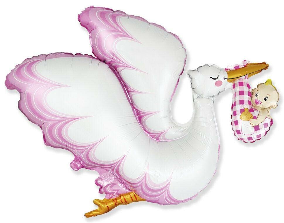 Шар (38'/97 см) Фигура, Аист принес девочку, Розовый, 1 шт.