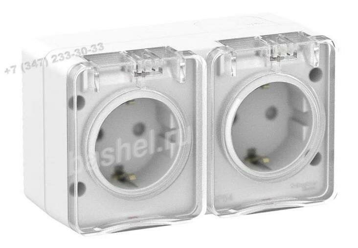 Розетка сетевая Schneider Electric Atlas Design Profi54 О/У двойная с заземлением со шторками, белый