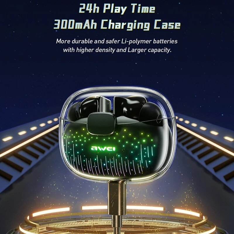 Беспроводные наушники Awei T52 Gaming Earbuds ANC/ENC, BT5.3, 300 mAh, IPX6, Черный