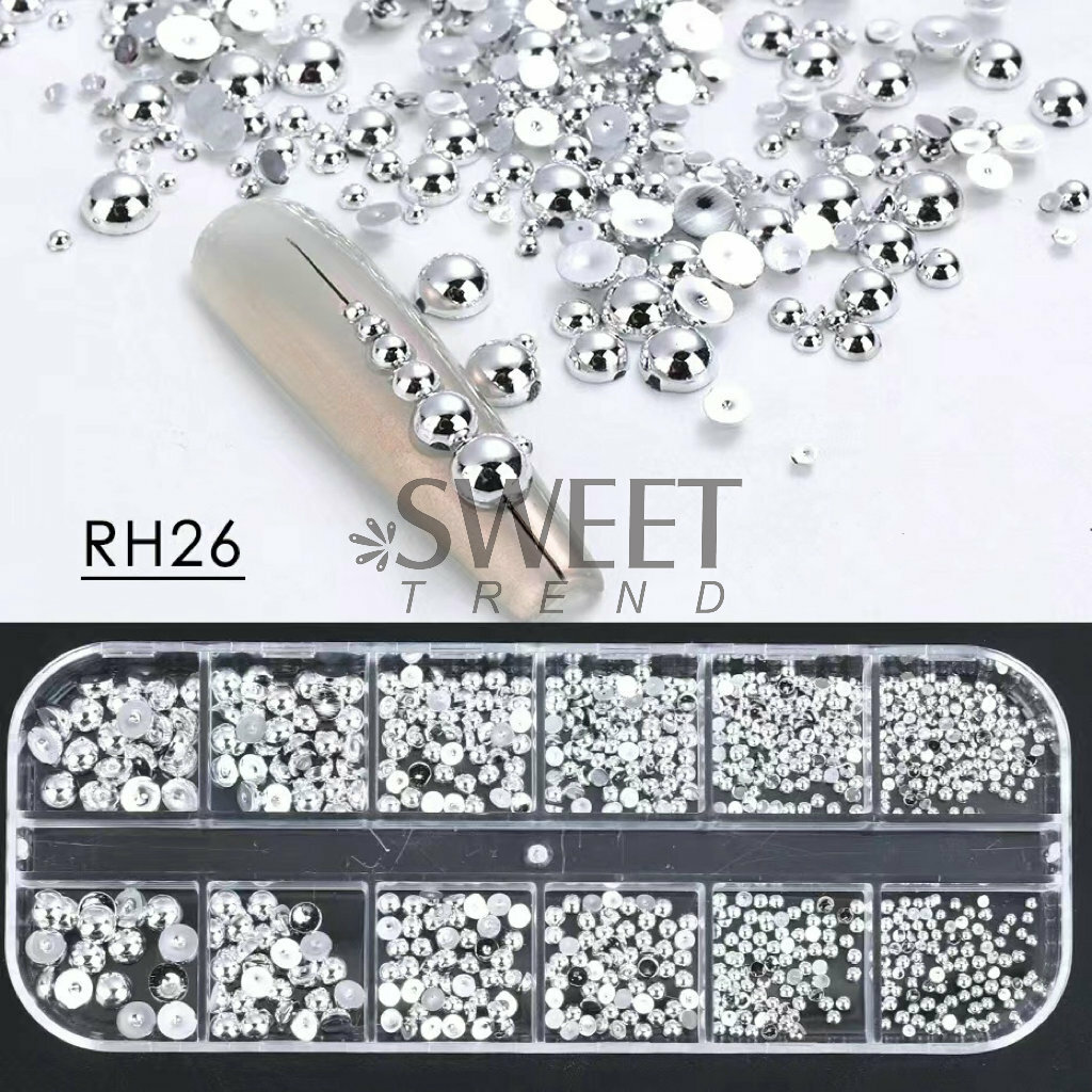 Украшения для ногтей, с жемчугом, серебристые, 12 шт