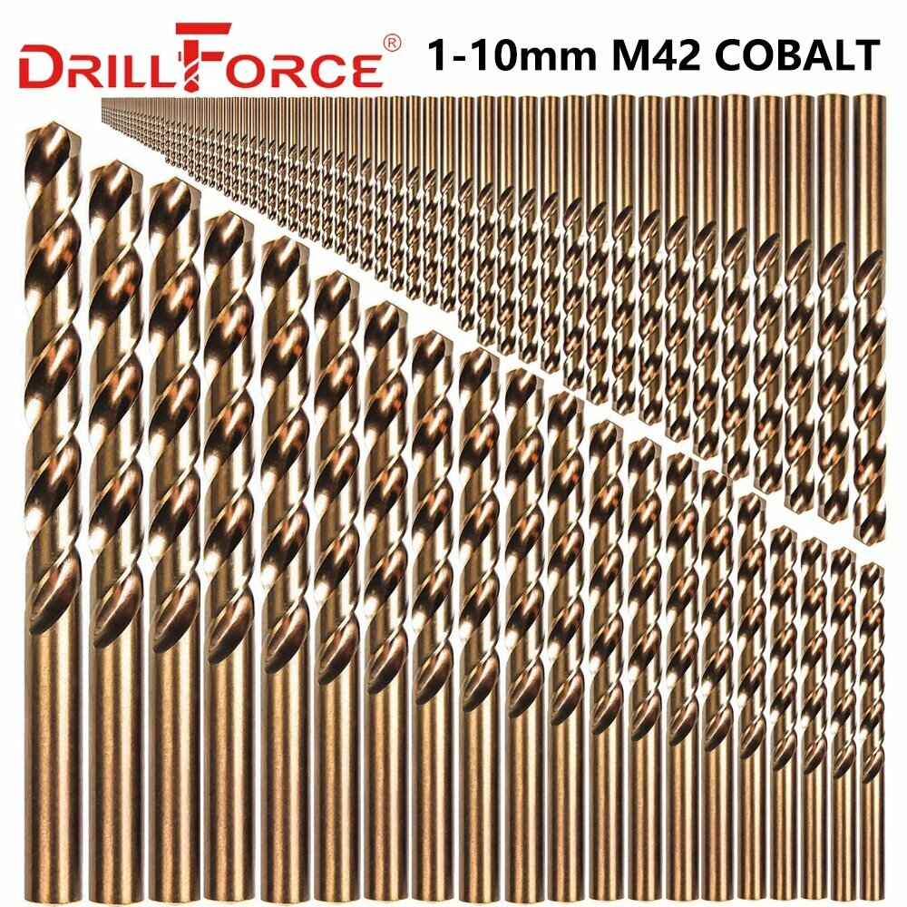 Drillforce 91 шт. 1-10 мм M42 8% набор кобальтовых сверл, стандартный набор сверл, для сверления на закаленной стали, чугуне и нержавеющей стали