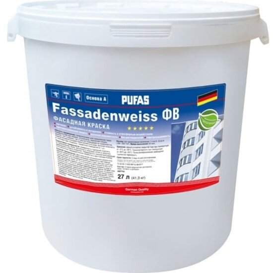 Фасадная краска Пуфас FASSADENWEISS белая Основа A мороз. (27л=40,2кг) ФВ