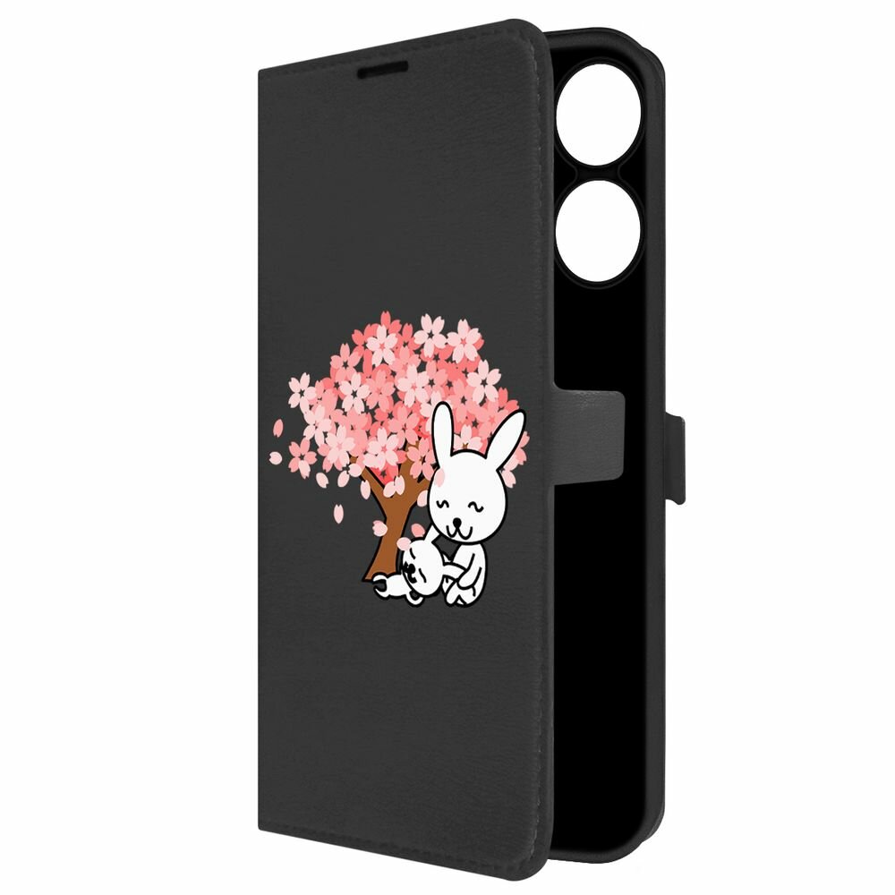 Чехол-книжка Krutoff Eco Book для Realme Note 60 Кролики (черный)