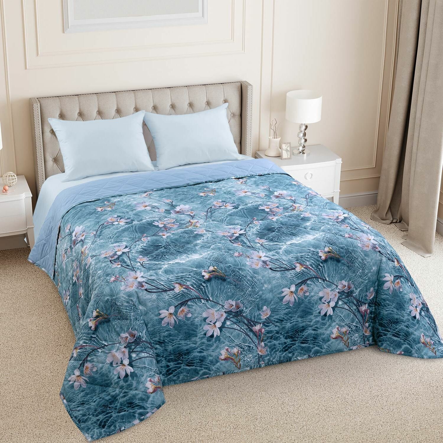 Покрывало из Перкали 160х225 стеганое Аква