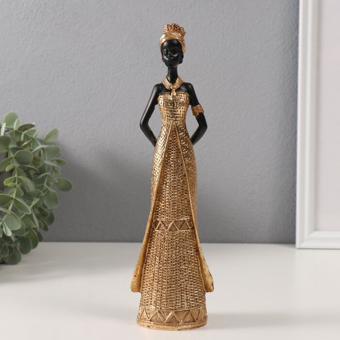 Фигурка полистоун «Африканка в плетёном платье», золото, 8×6.5×27 см