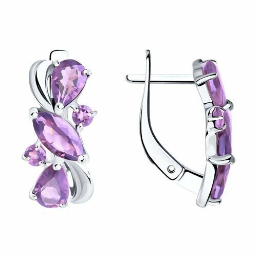 Серьги, серебро, 925 проба, родирование, аметист