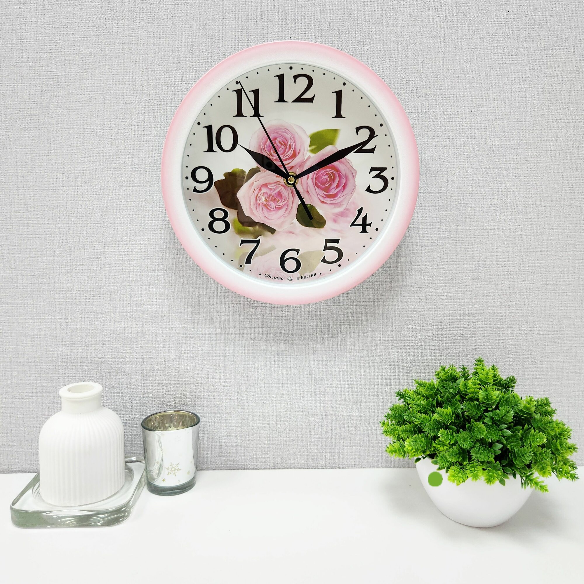 Часы Настенные Алмаз 22,5 см, бесшумные на кухню спальню дачу цветы розы Е30