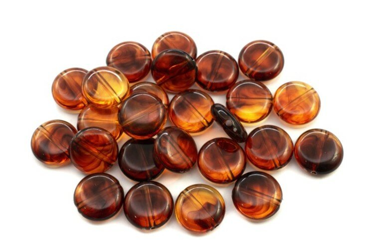 Бусины акриловые Плоские круглые 11,5х4,5мм, отверстие 1,2мм, прозрачный янтарный 540-349, 10 грамм(около 20шт)