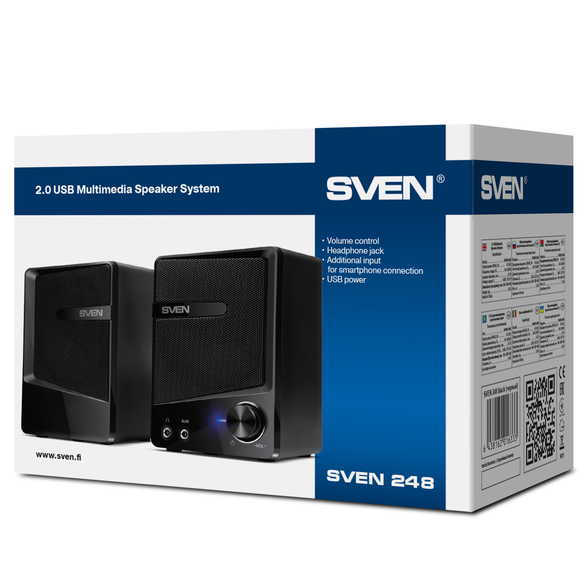 Акустика SVEN 248, черная, от USB, регулятор громкости на передней панели — фото 1