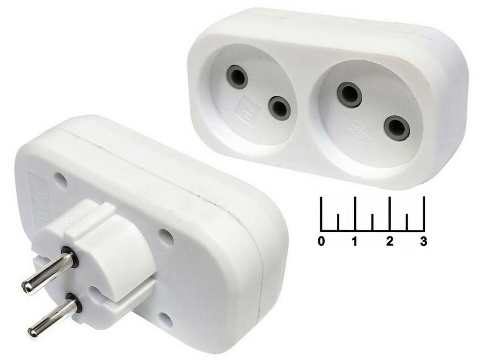 Тройник электрический /2 без земли 10A Smartbuy белый (SBE-10-A02-2)