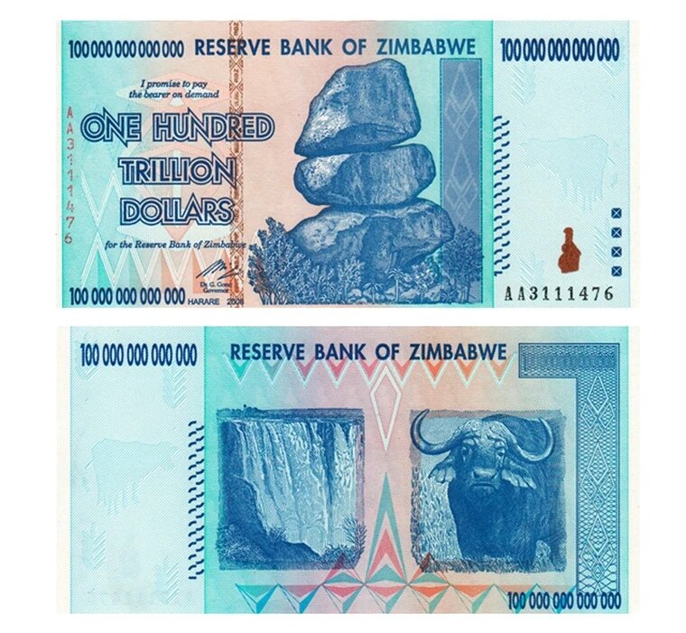100 триллионов долларов 2008 Зимбабве, сувенирная копия, банкноты и купюры редкие коллекционные