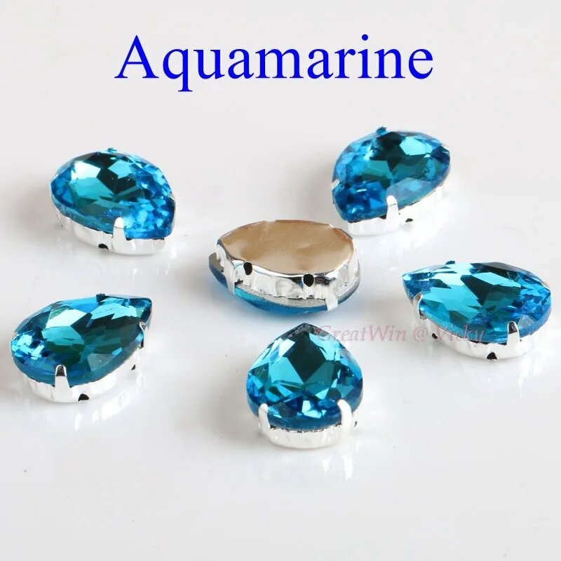 Стразы голубые Aquamarine, капля, 20шт