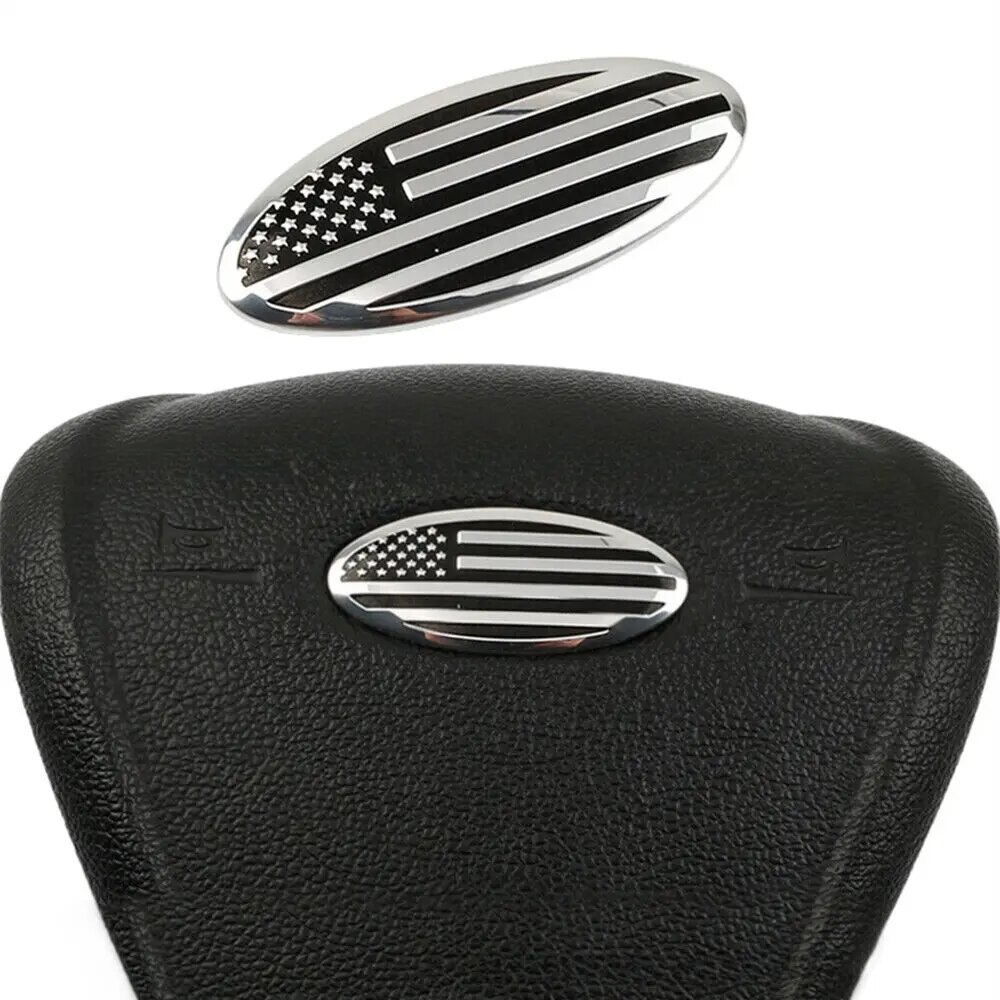 Овальная эмблема на руль с флагом США, Silver Black, для Ford Mondeo Focus