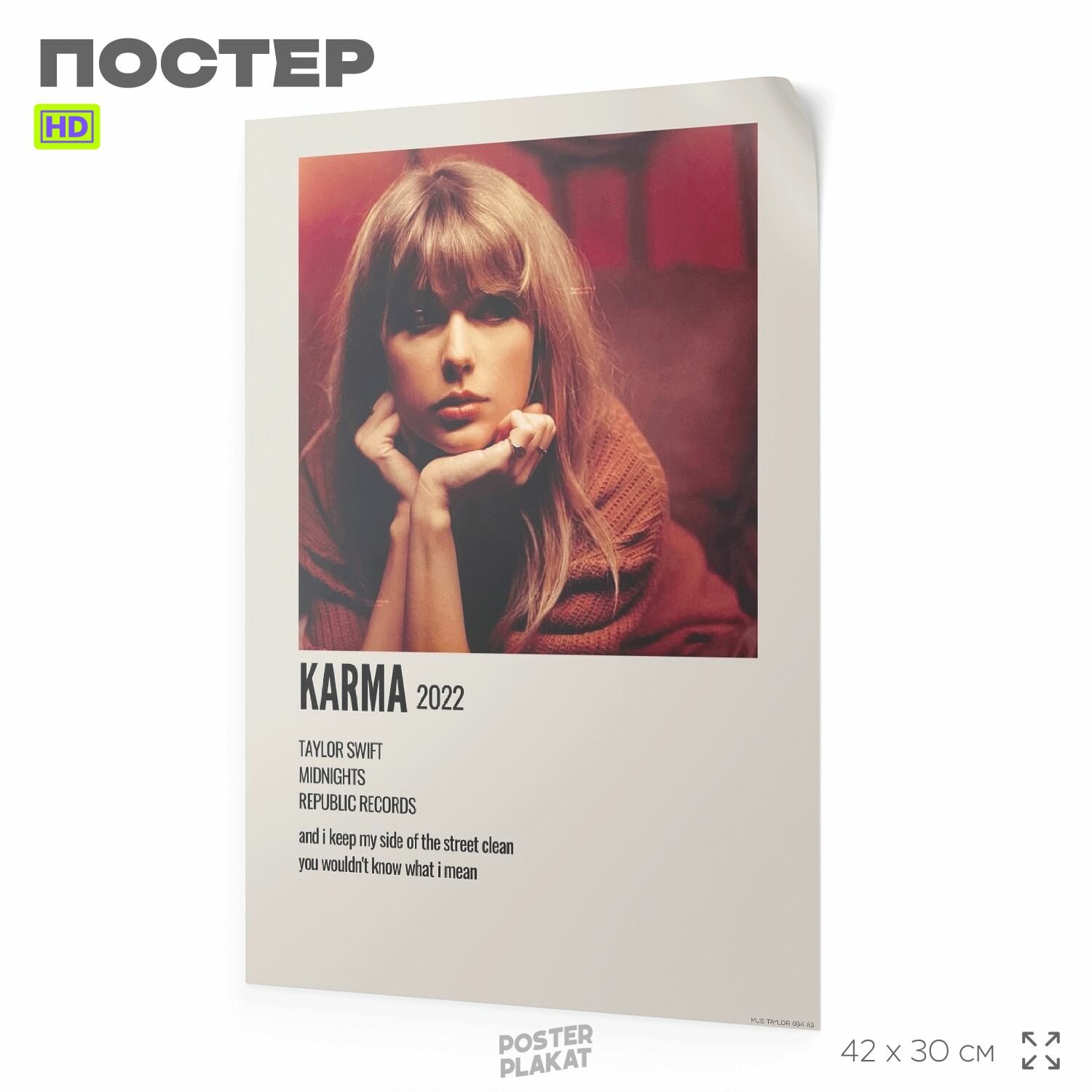Постер с певицей Taylor Swift, Тейлор Свифт, с цитатой из песни, А3 (420х297 мм), интерьерный, SilverPlane