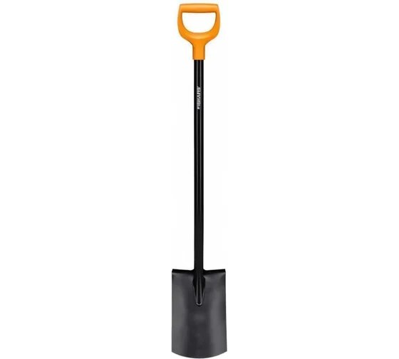 Лопата штыковая FISKARS Solid 1066717 с закругленным лезвием, черный/желтый