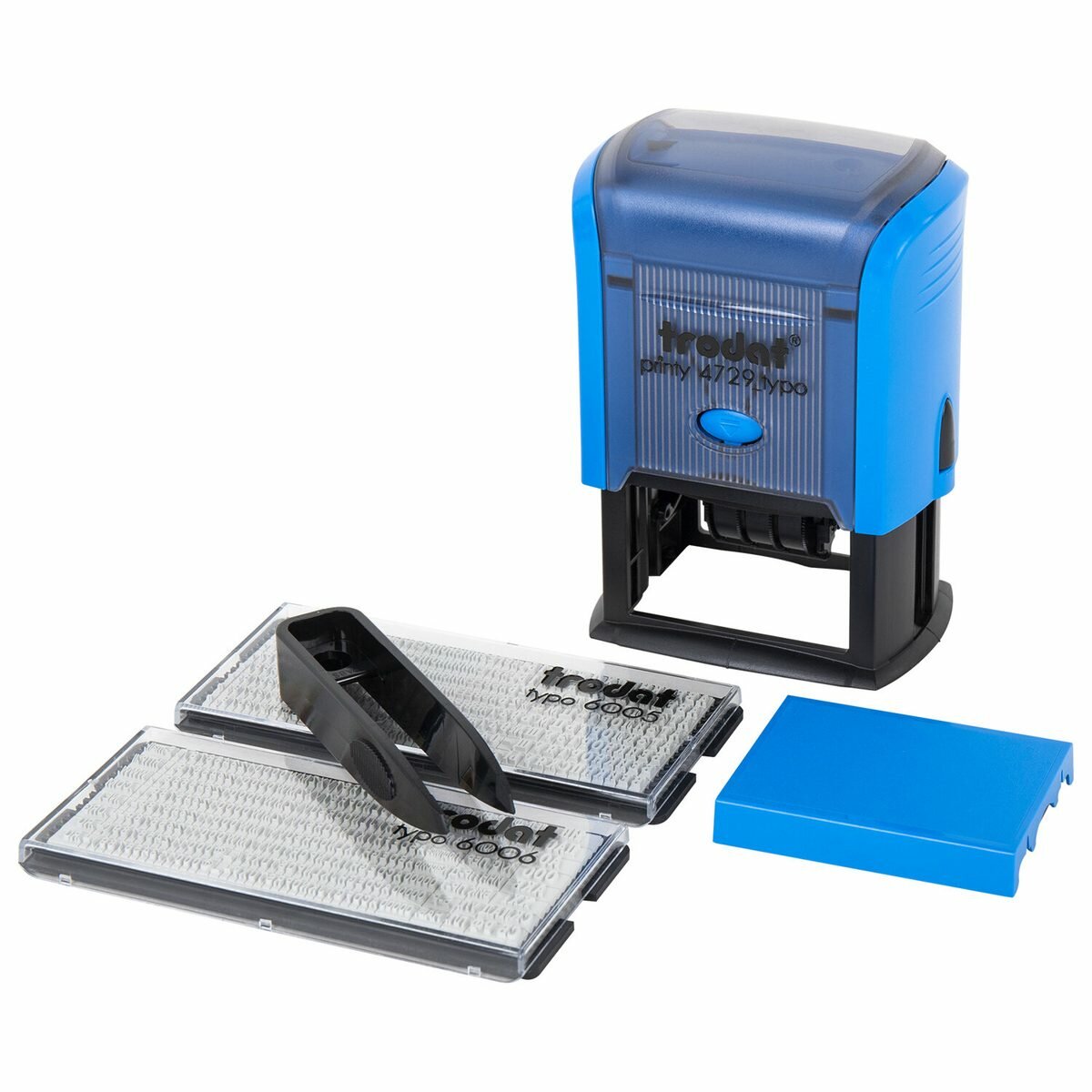 Датер автоматический самонаборный Trodat 4729BANK (50х30мм, 4 строки+дата, синий, кассы в комплекте) (62257)