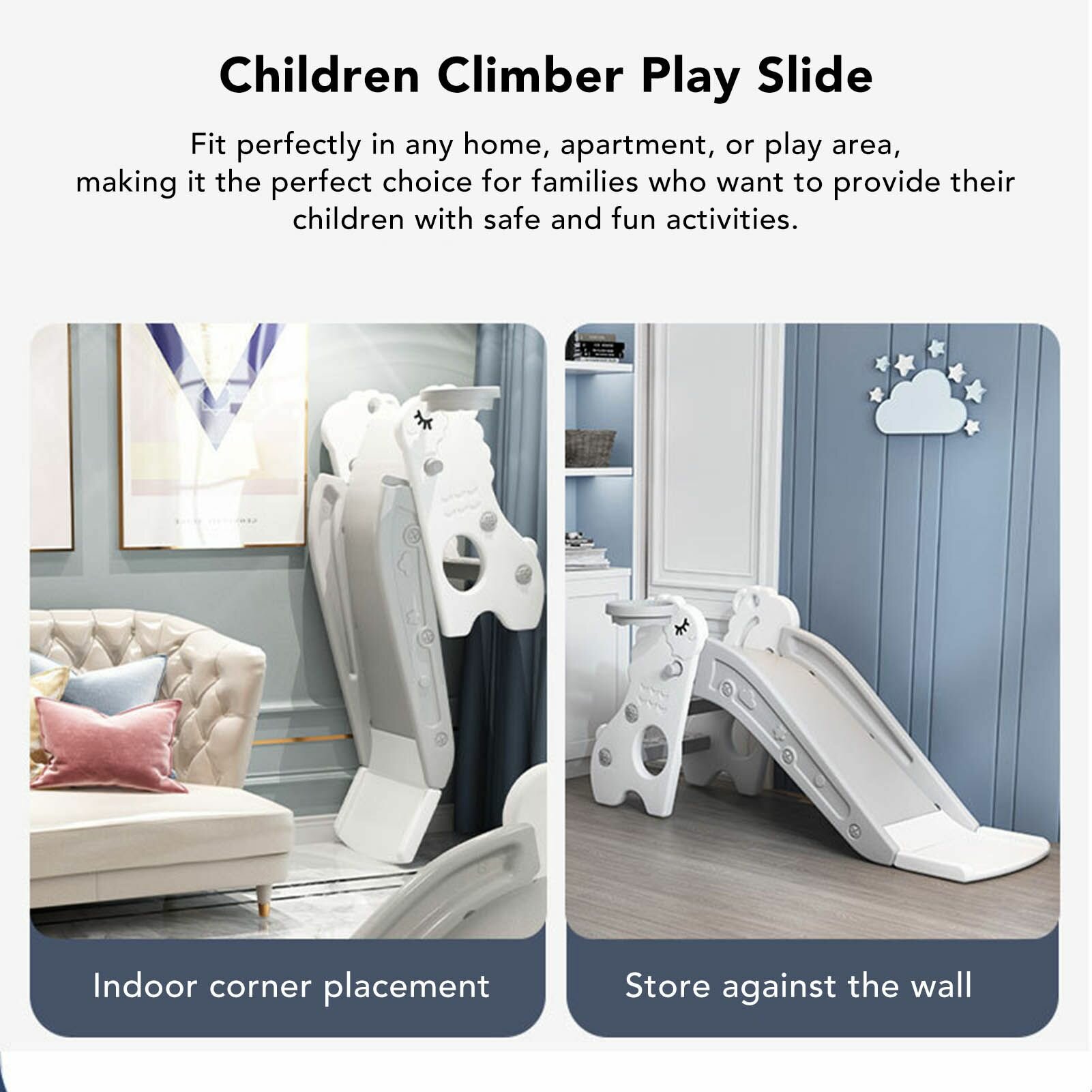 Детские внутренние раздвижные горки, отдельно стоящие, складные, 2 лестницы, устойчивое основание, игровая горка для альпинистов для малышей, белый, серый