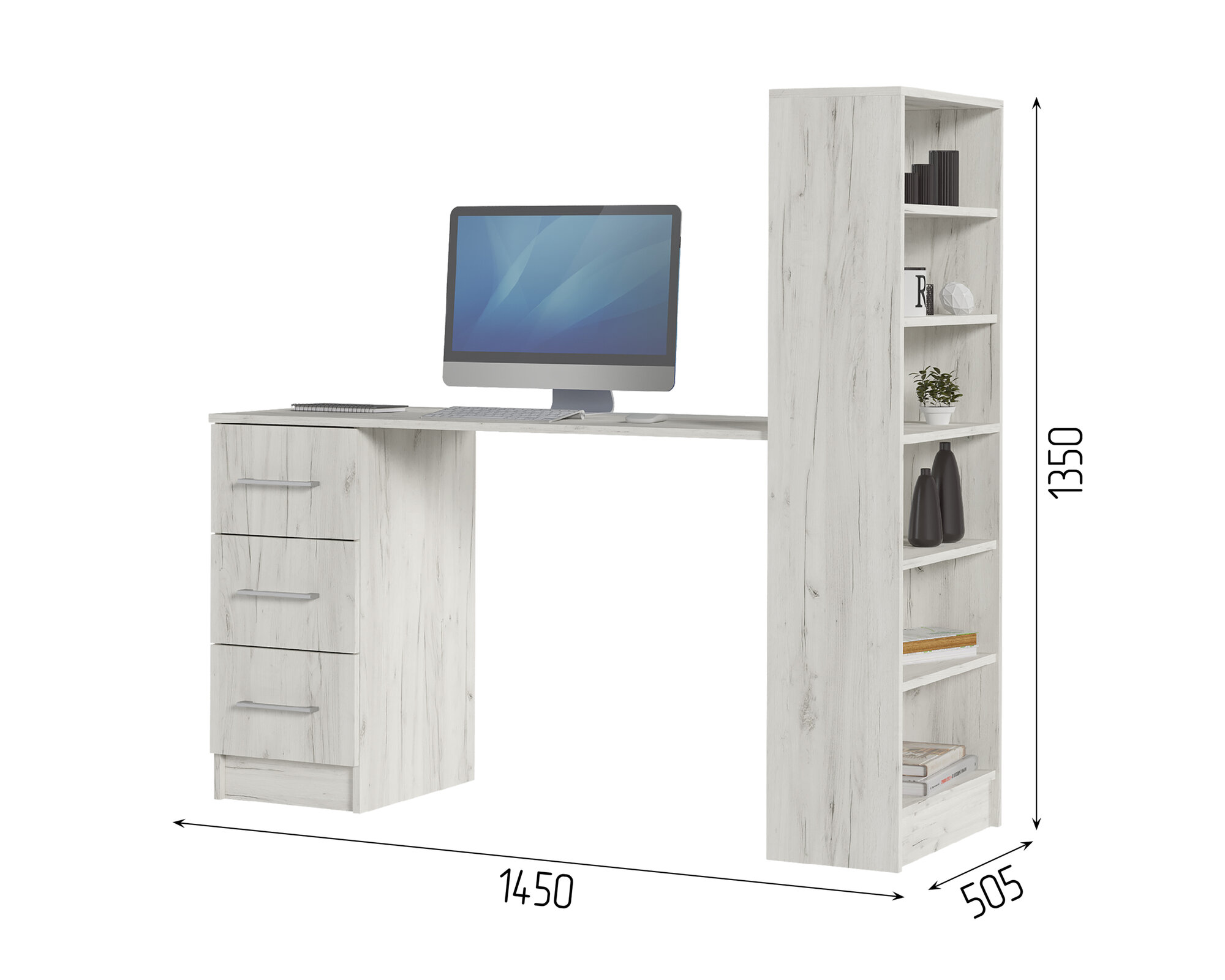 Стол письменный Гранд (1,450 х1,350х0,502), цвет Дуб крафт белый Стендмебель