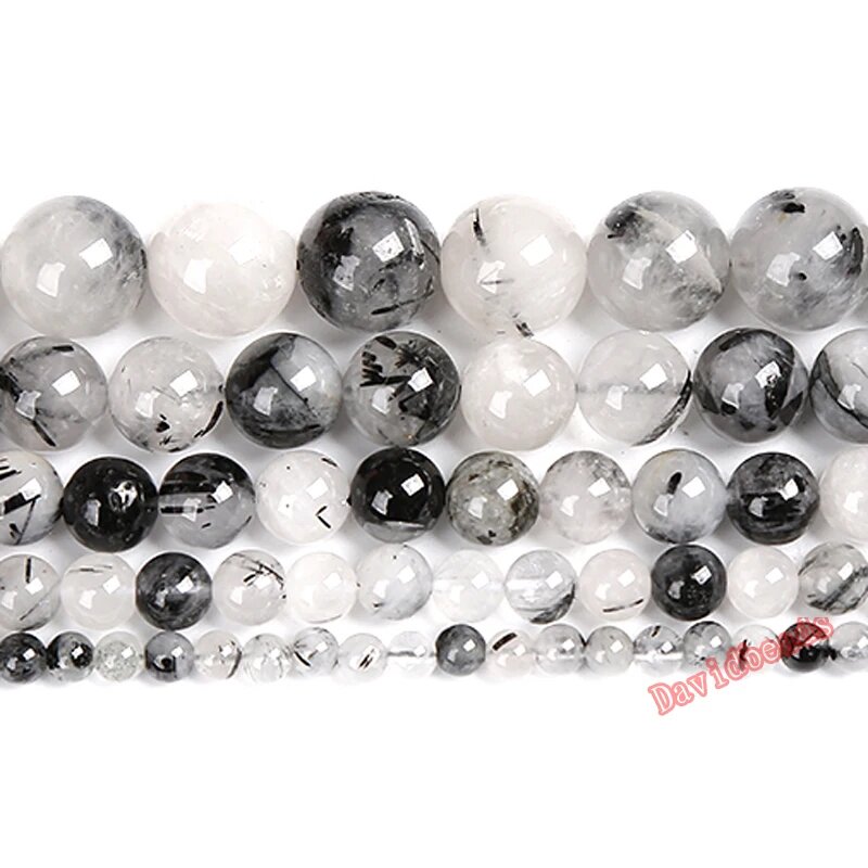 Бусины из черного рутилированного кварца MOON BEADS 6-12 мм 6mm 63pcs 1lot