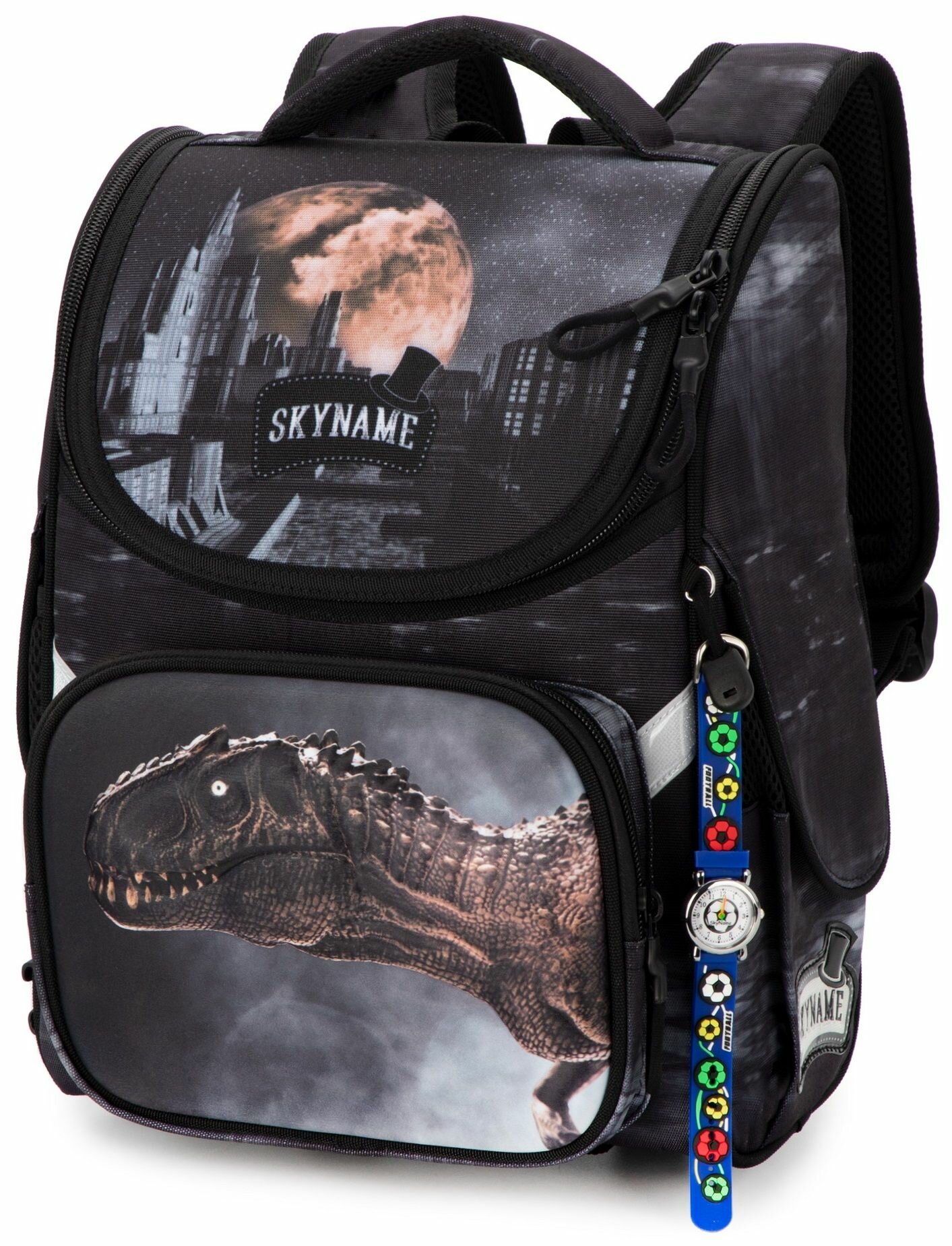 Ранец школьный для мальчика 15 л для начальной школы, каркасный с анатомической спинкой SkyName (СкайНейм), с часами
